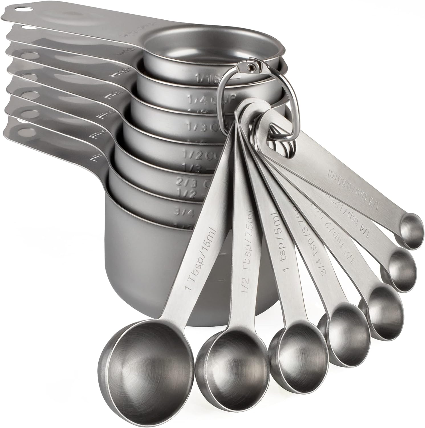 Stainless Steel Measuring Cups and Spoons Set of 14 Includes 7 Metal ...