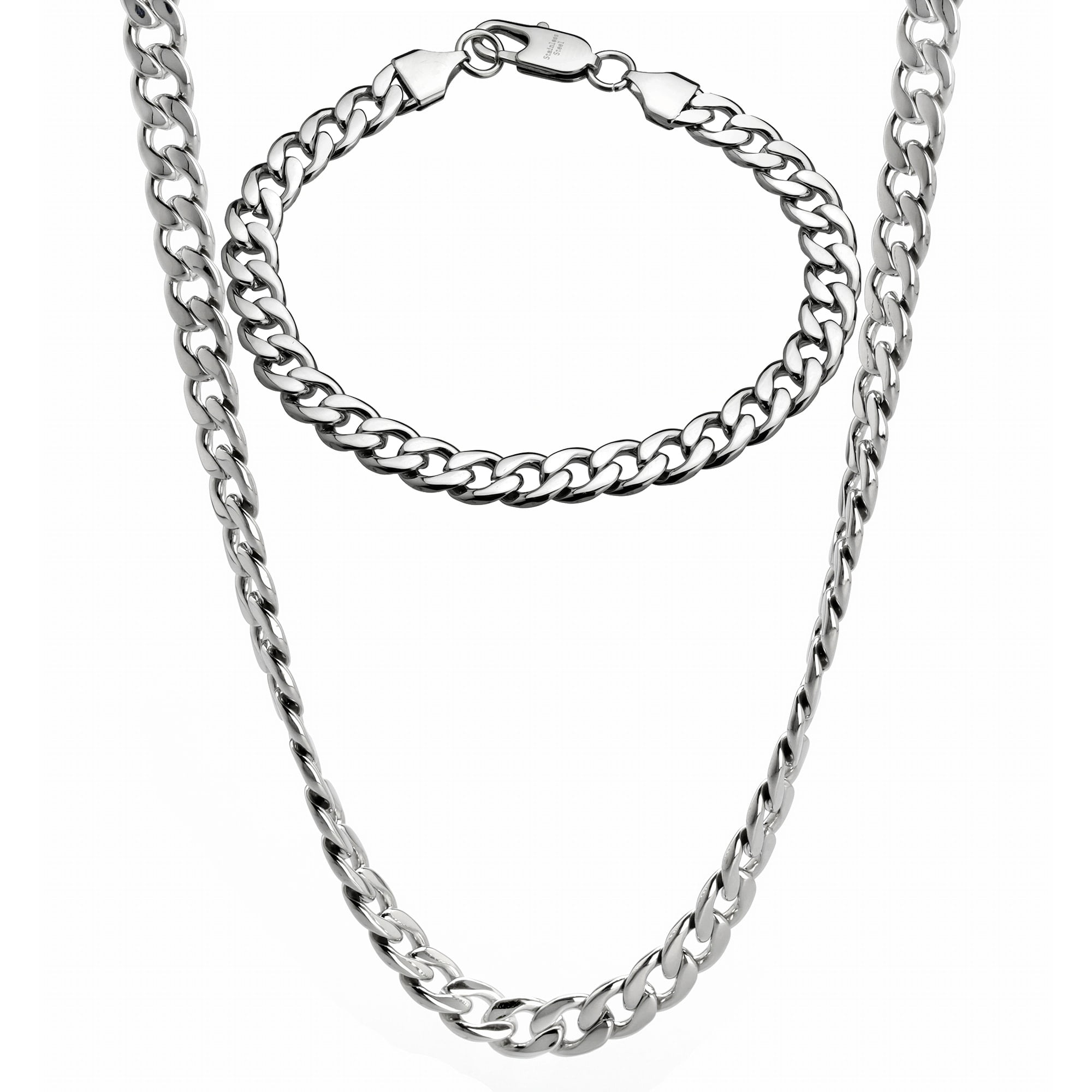 Stainless Steel Men's 8-mm Curb Chain Jewelry Set - Walmart.com