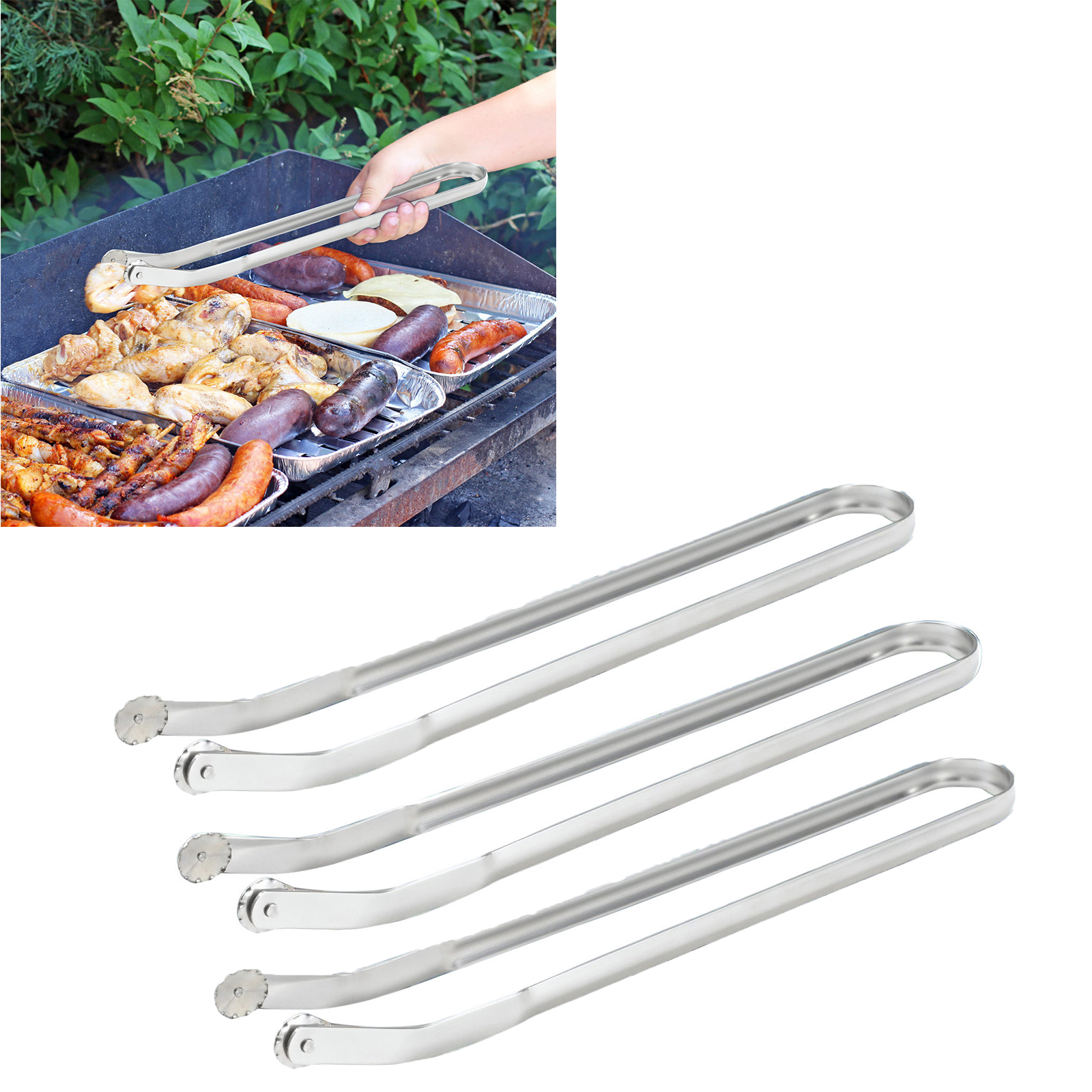Stainless Steel Metal BBQ Kitchen Tongs,BBQ Sausage Turning Tongs for ...