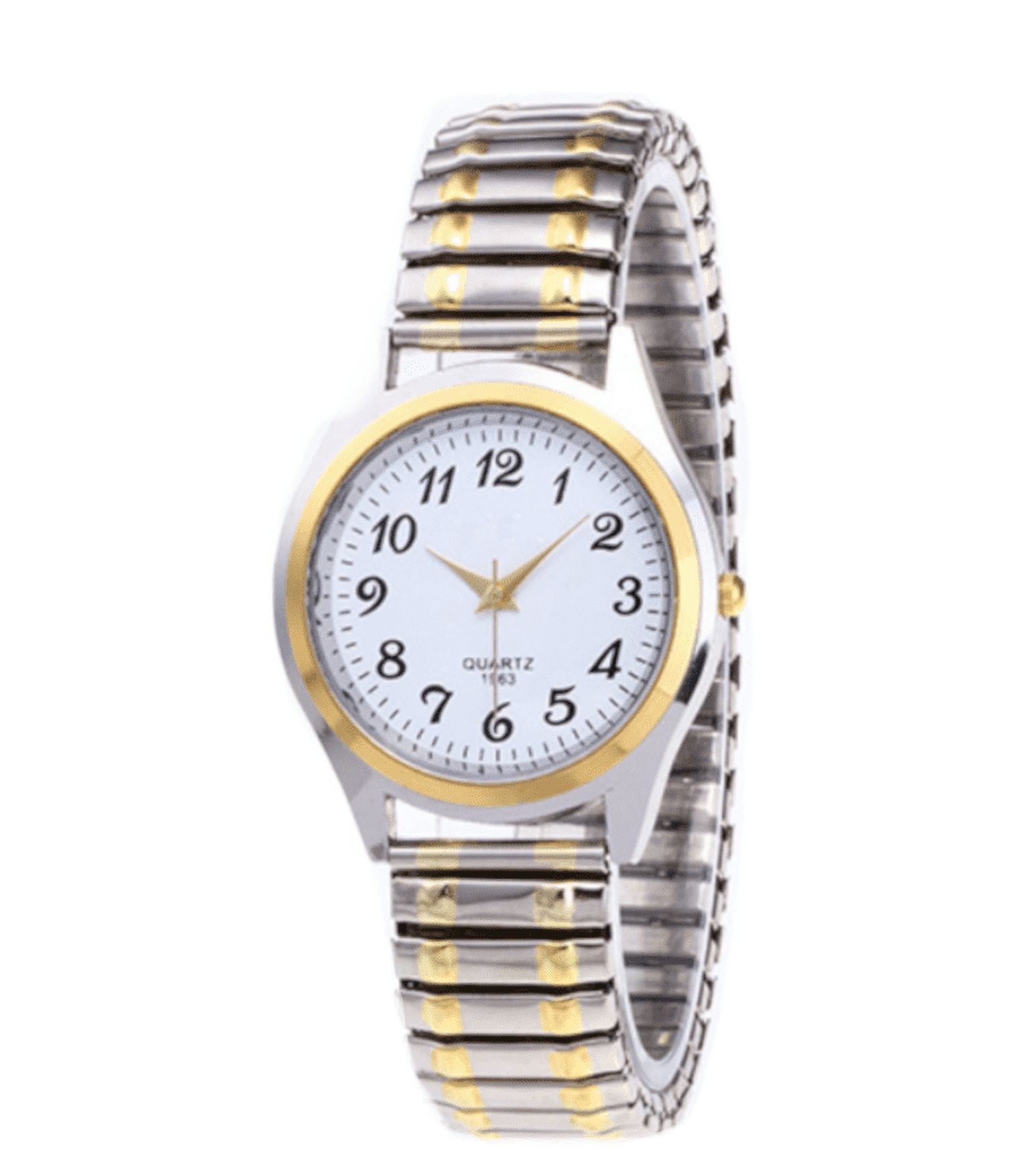 Stainless Steel Metal Band Design Silver Goldtone Stretchband White ...