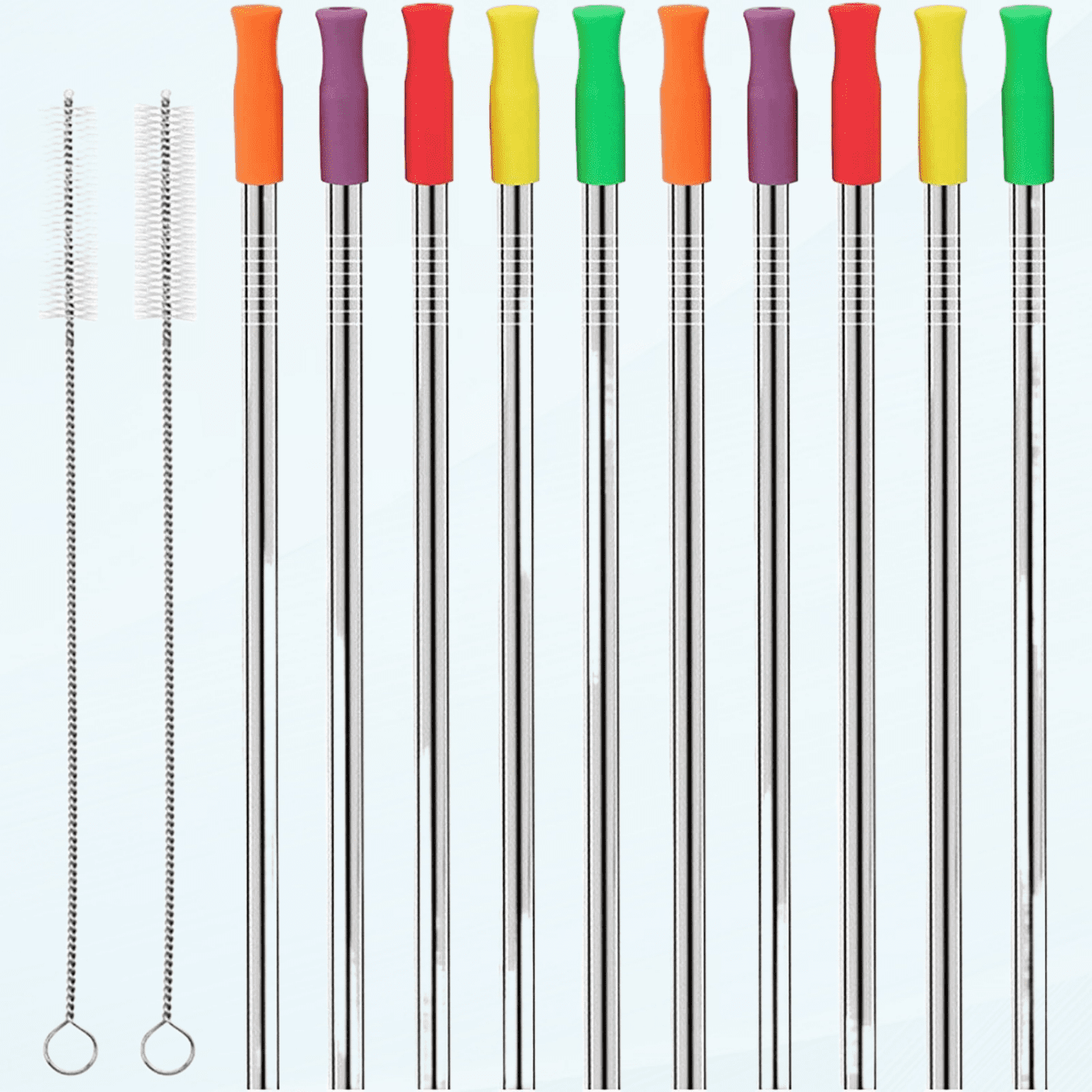 Stainless Steel Metal Straws with Silicone Tips Set of 10 Straight ...