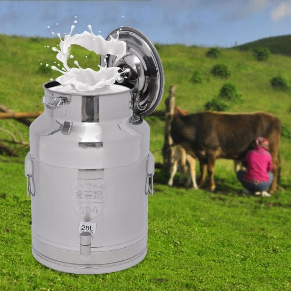 Stainless Steel Milk Storage Can Milk Container with Lid & Handle 28L ...