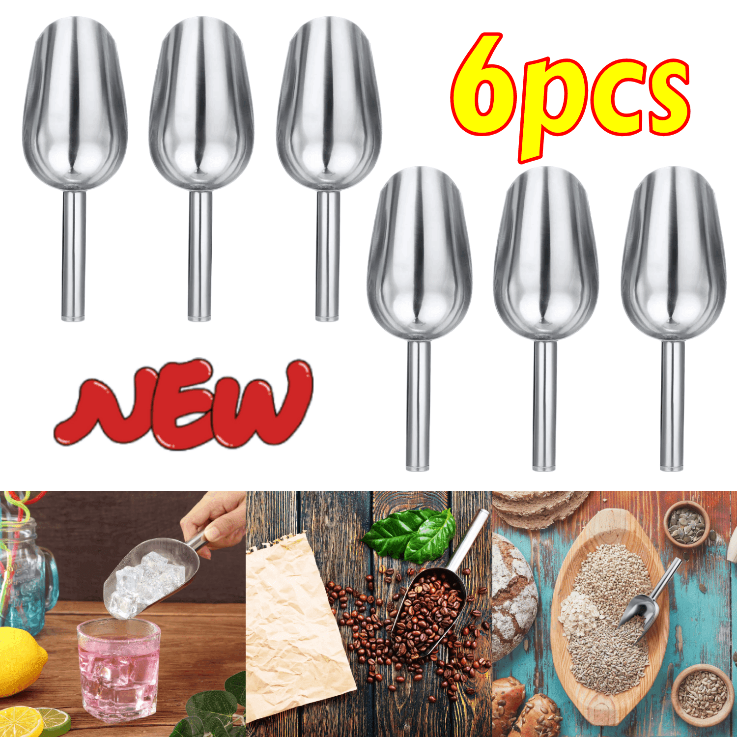 Stainless Steel Mini Scoops Set, 6 Ounce Small Metal Scoops for Candy ...