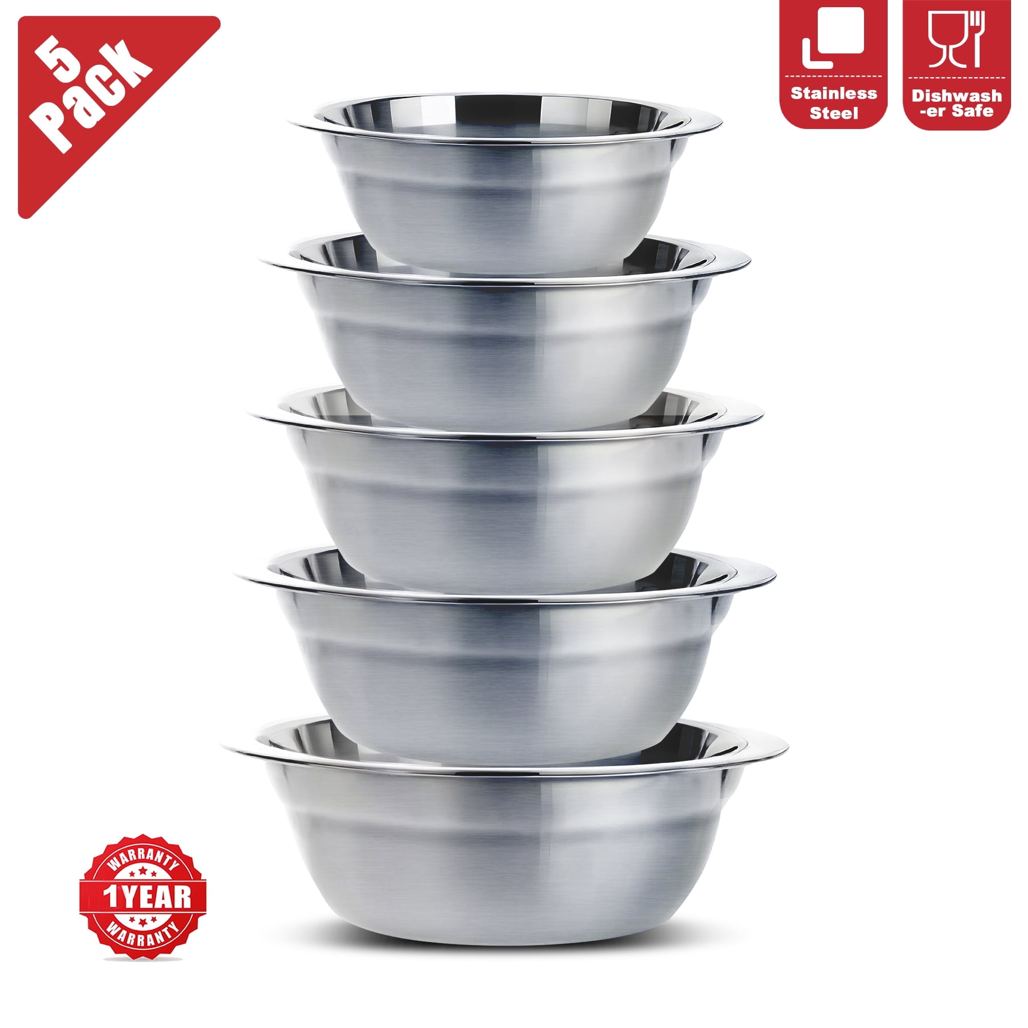 5 Pack Stainless Steel Mixing Bowls Set for Kitchen, Dishwasher Safe ...