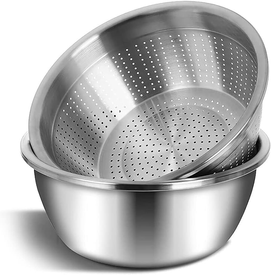 Stainless Steel Mixing Bowls, 5.8QT Salad Bowl, Metal Bowls with Water Filter Basin, Stainless ...