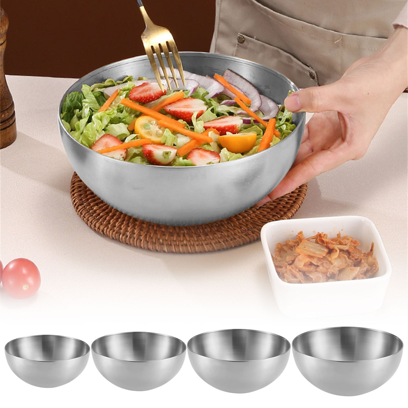 Stainless Steel Mixing Bowls, Large Salad and Serving Bowls, Metal Bowl ...
