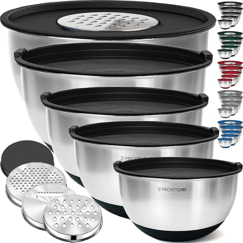 Stainless Steel Mixing Bowls with Lids Set, 3 Grater Attachments ...