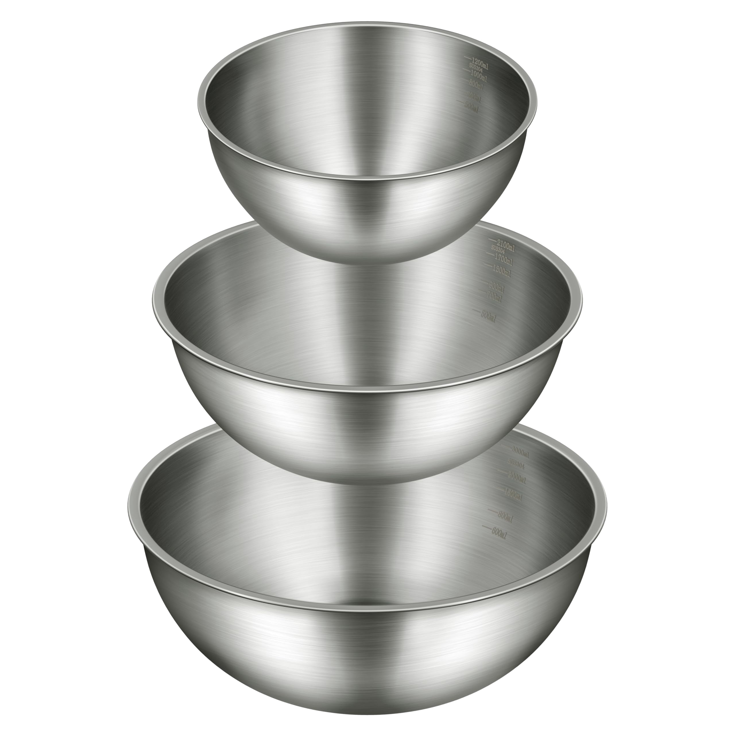 Stainless Steel Mixing Bowls Set of 3, 1.5, 2.2, 3.4 Qt, No Lids, for ...