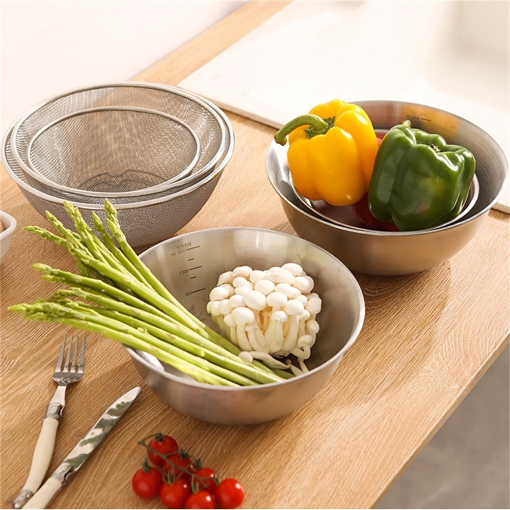 Stainless Steel Mixing Bowls With Net Strainer Set For Washing Fruit ...