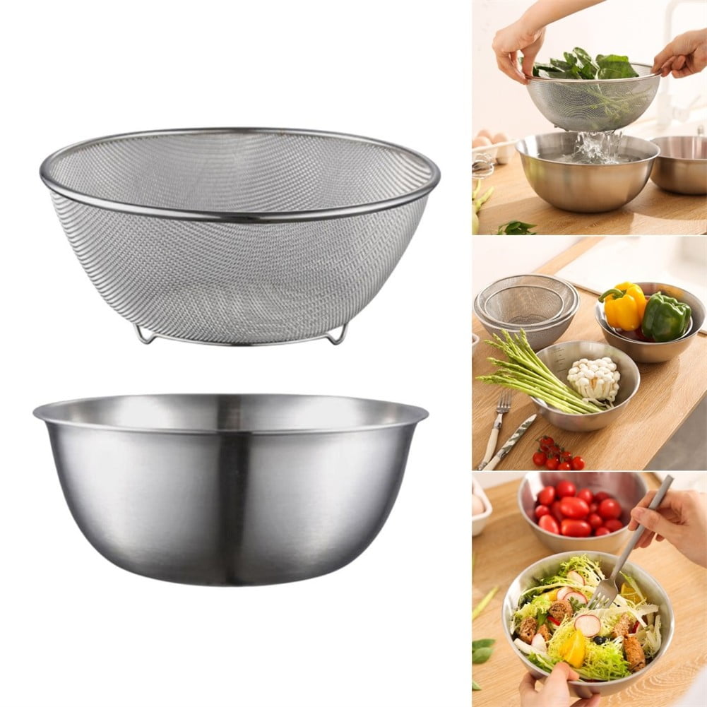 Stainless Steel Mixing Bowls with Net Strainer Set for Washing Fruit ...