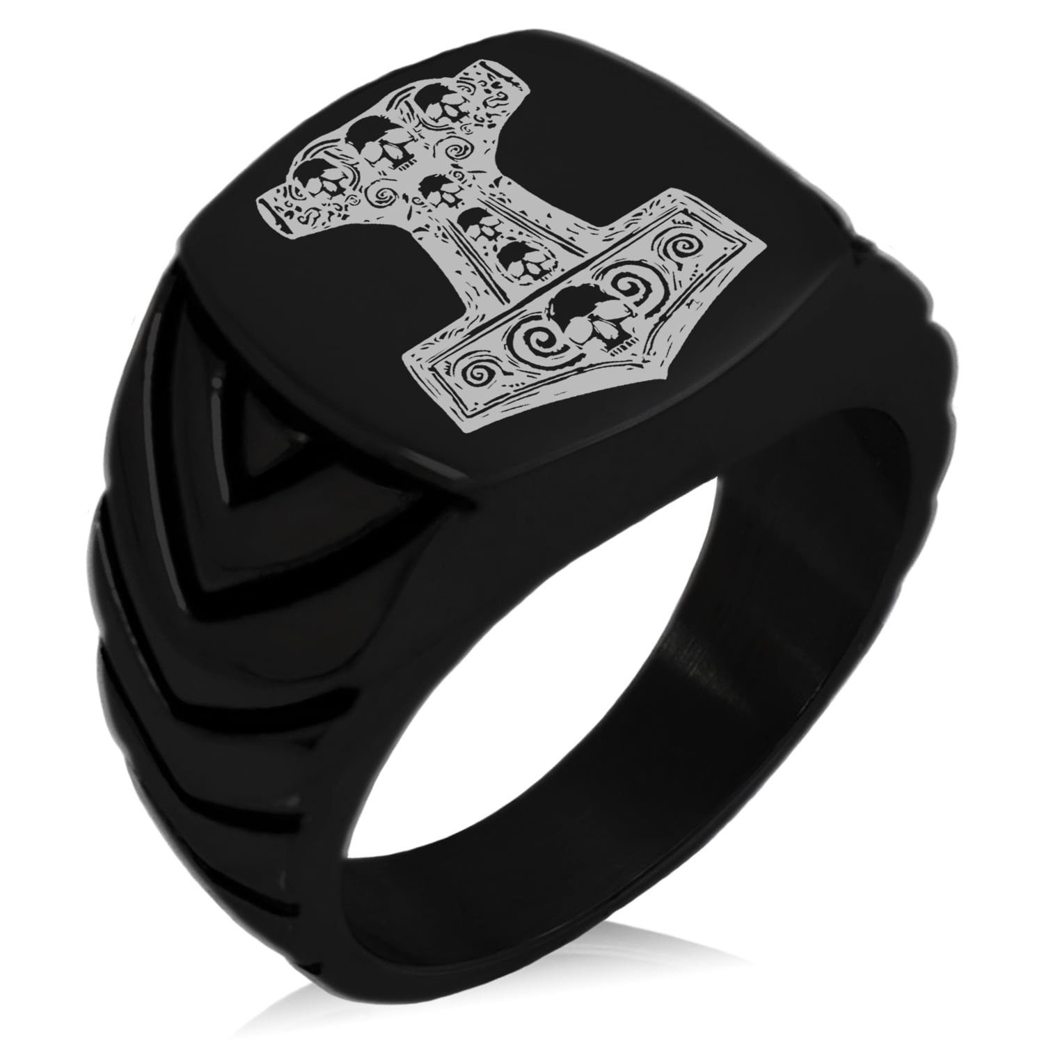 Stainless Steel Mjolnir Thor's Black Skull Hammer Chevron Pattern Biker ...