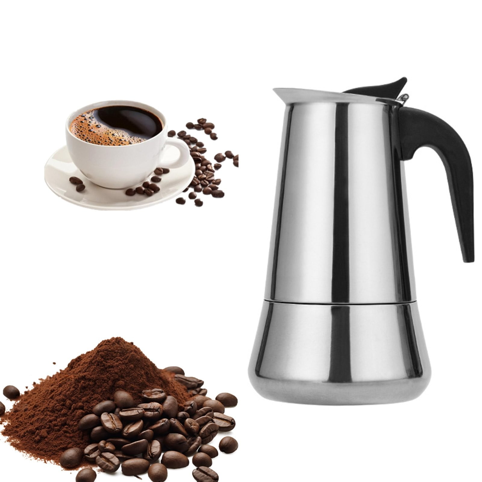 Stainless Steel Moka Pot Coffee Pot Big Belly 9 Cups 450Ml Stainless ...