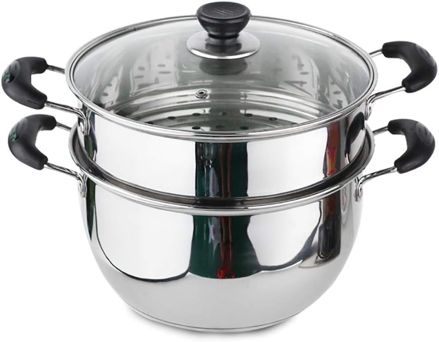 Stainless Steel Momo Maker & Steamer With Lid & Handles - Silver, 2 ...