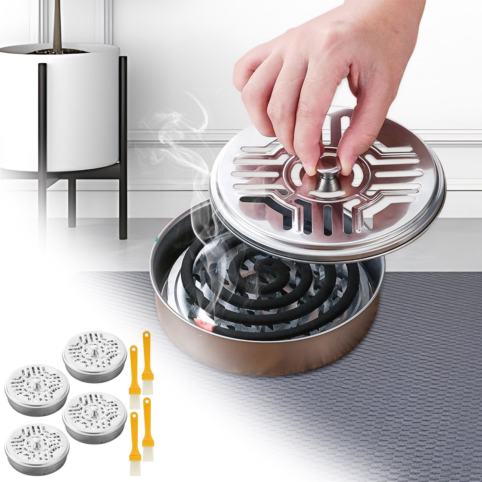 Stainless Steel Mosquito Coil Box, 4-Piece Holder Set, Portable Coil ...