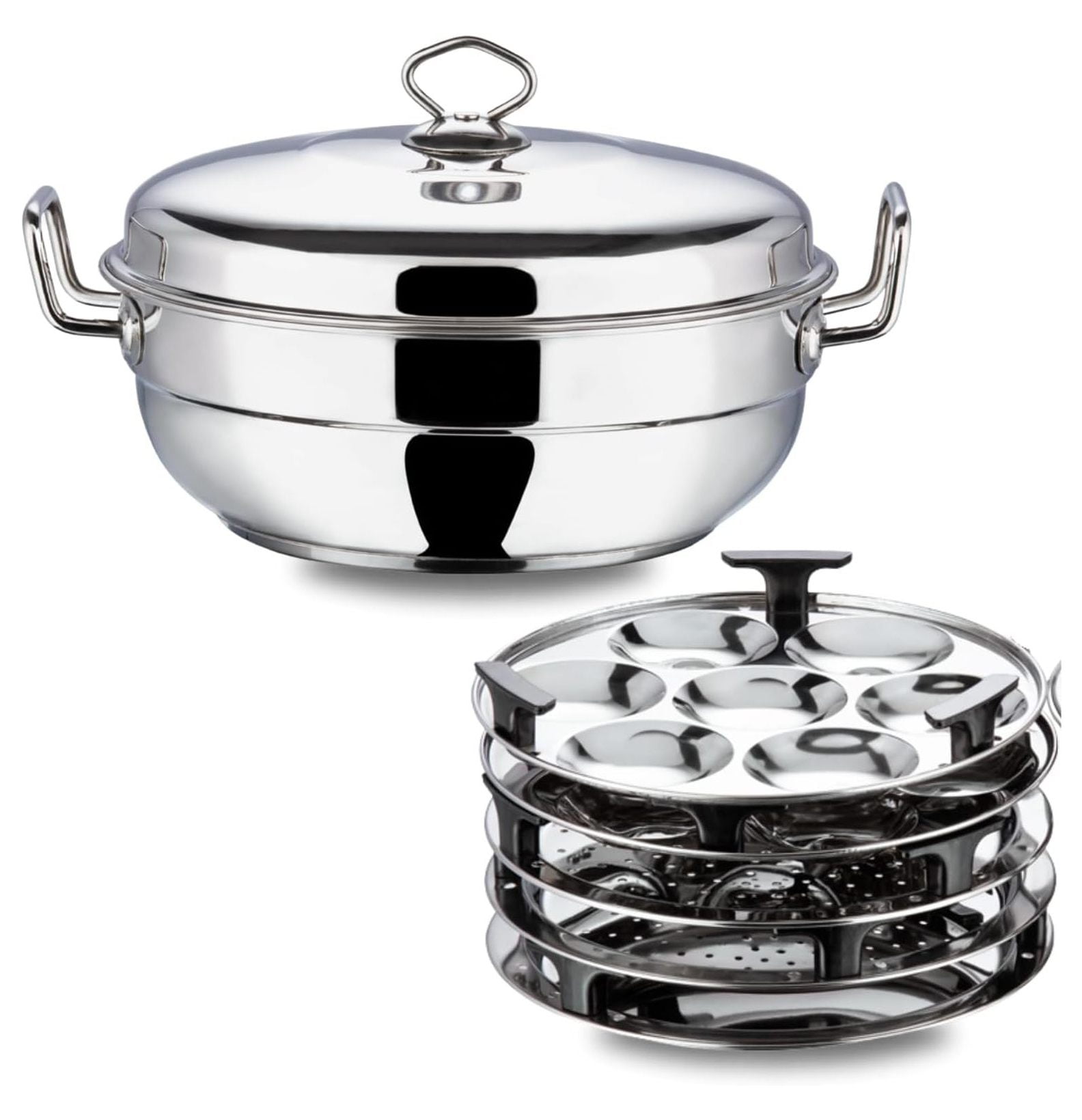 Stainless Steel Multi Kadai - 5 Plates, 26 cm | 2 Idli, 2 Dhokla and 1 ...