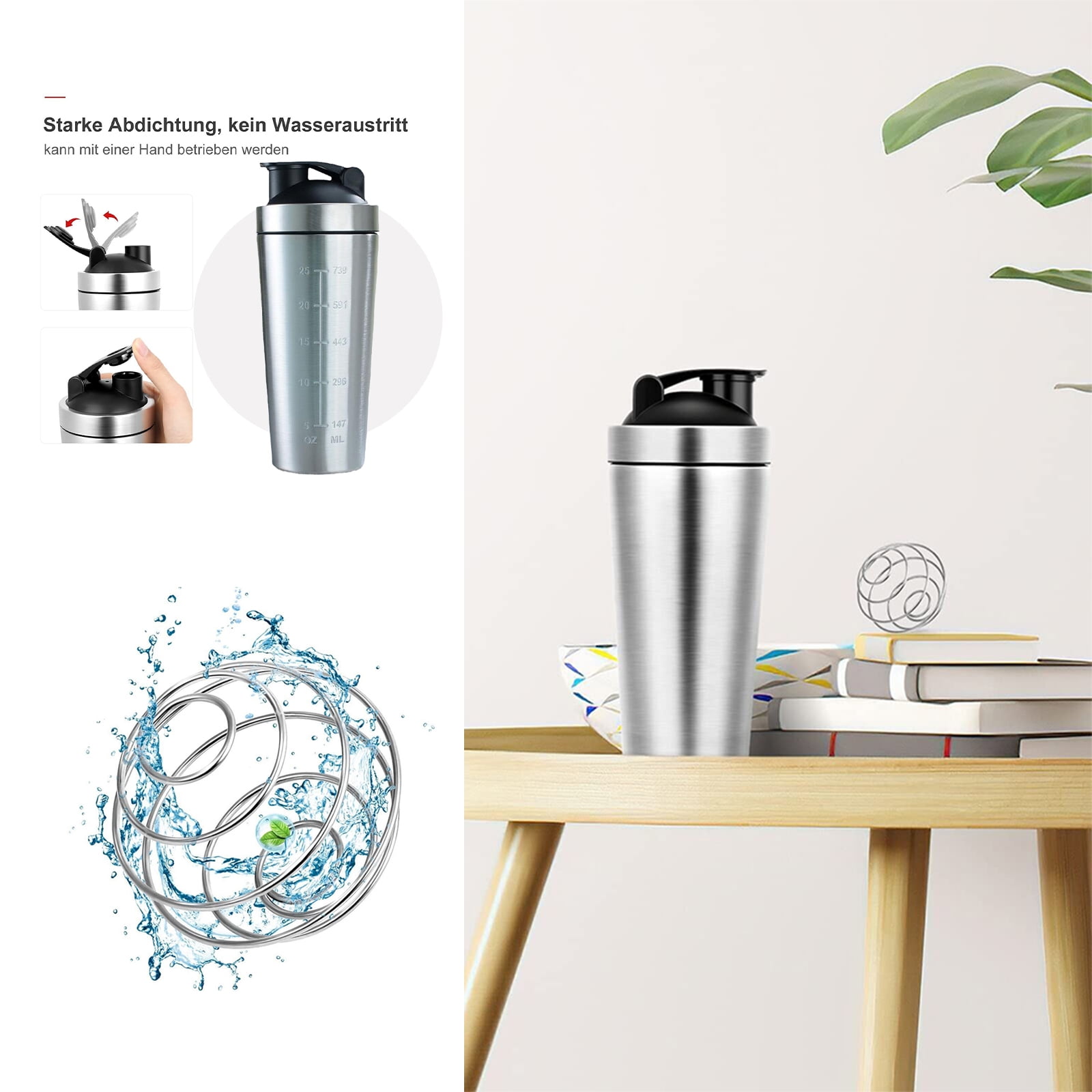 Stainless Steel Multi Purpose Workout Protein Mixer Metal Shaker Bottle ...