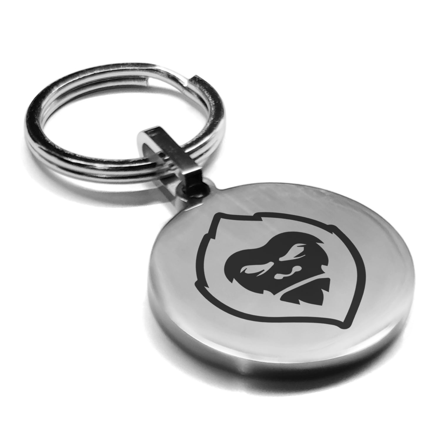 Stainless Steel Mythical Yeti Head Round Medallion Keychain Circle Ring ...