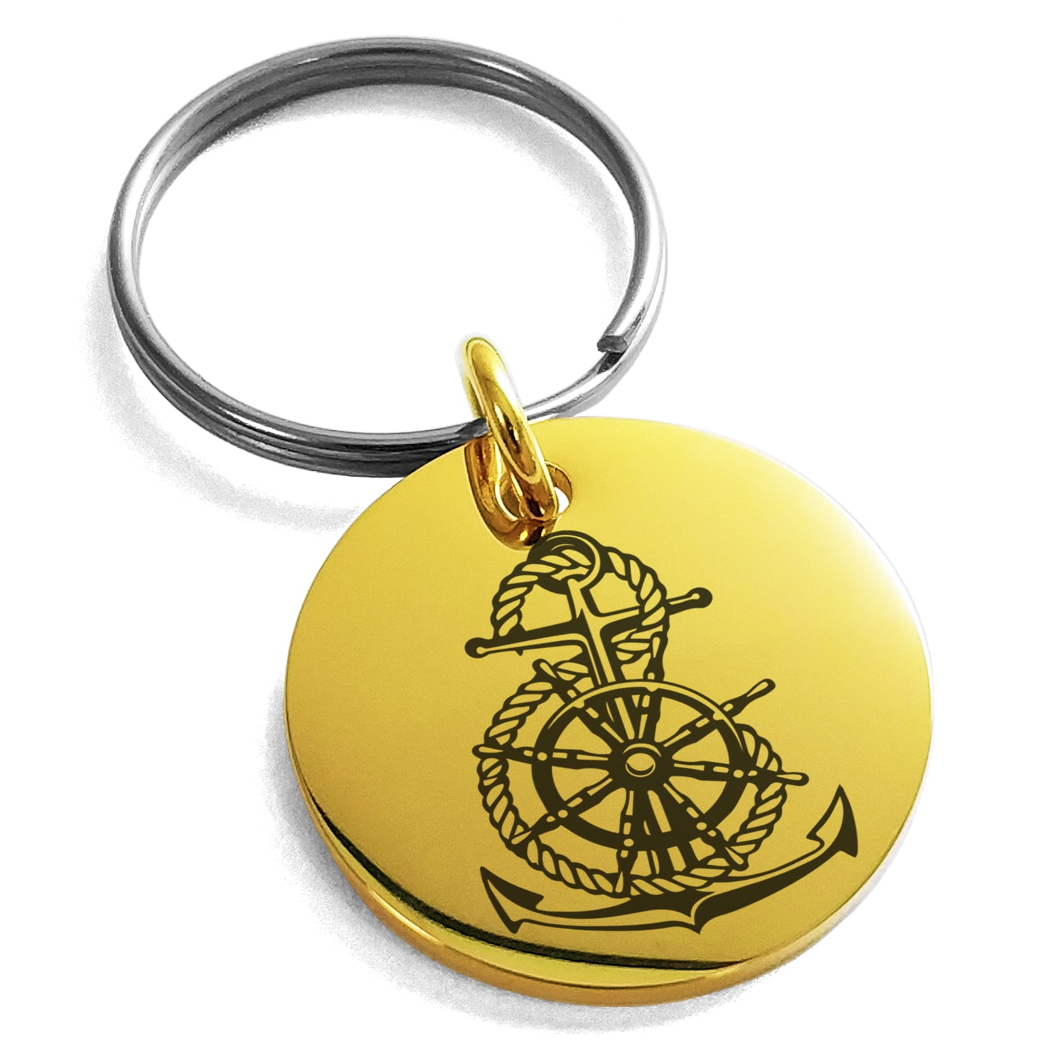 Tioneer Stainless Steel Nautical Anchor Ship Helm Wheel Engraved Small ...