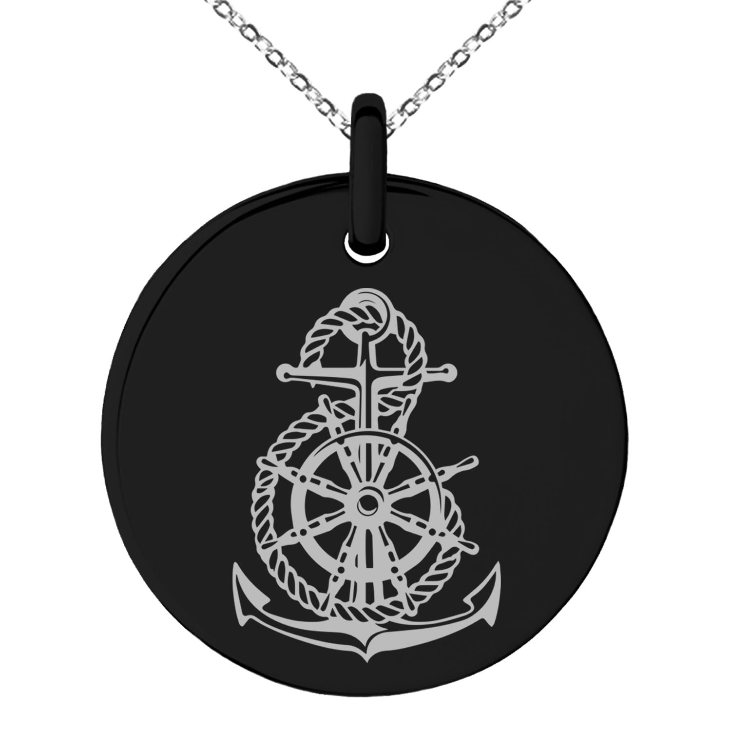 Stainless Steel Nautical Anchor Ship Helm Wheel Engraved Small ...
