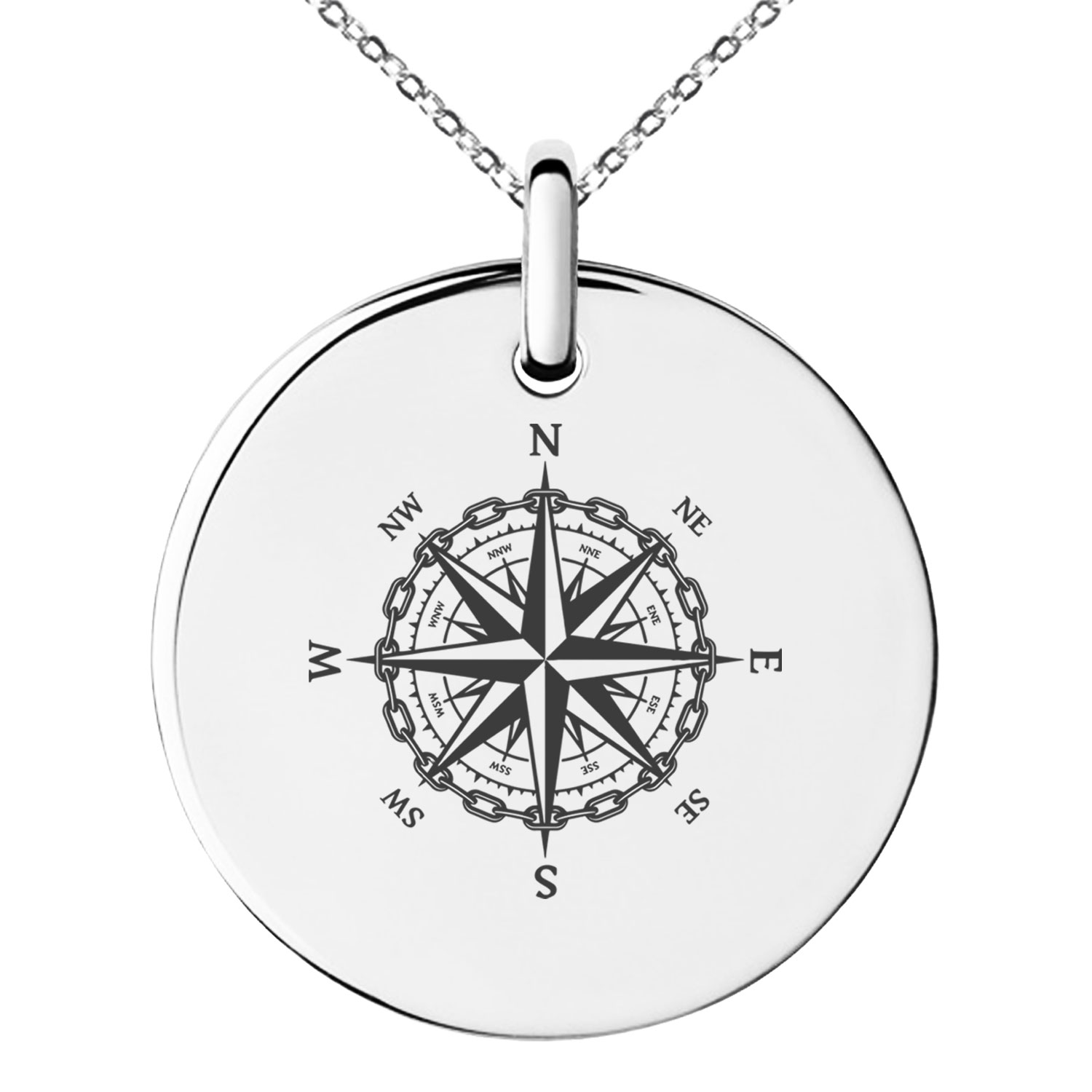 Stainless Steel Nautical Chaim Compass Engraved Small Medallion Circle ...