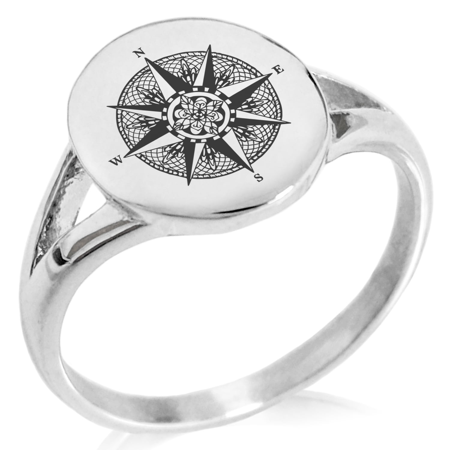 Stainless Steel Nautical Flower of Life Compass Minimalist Oval Top ...