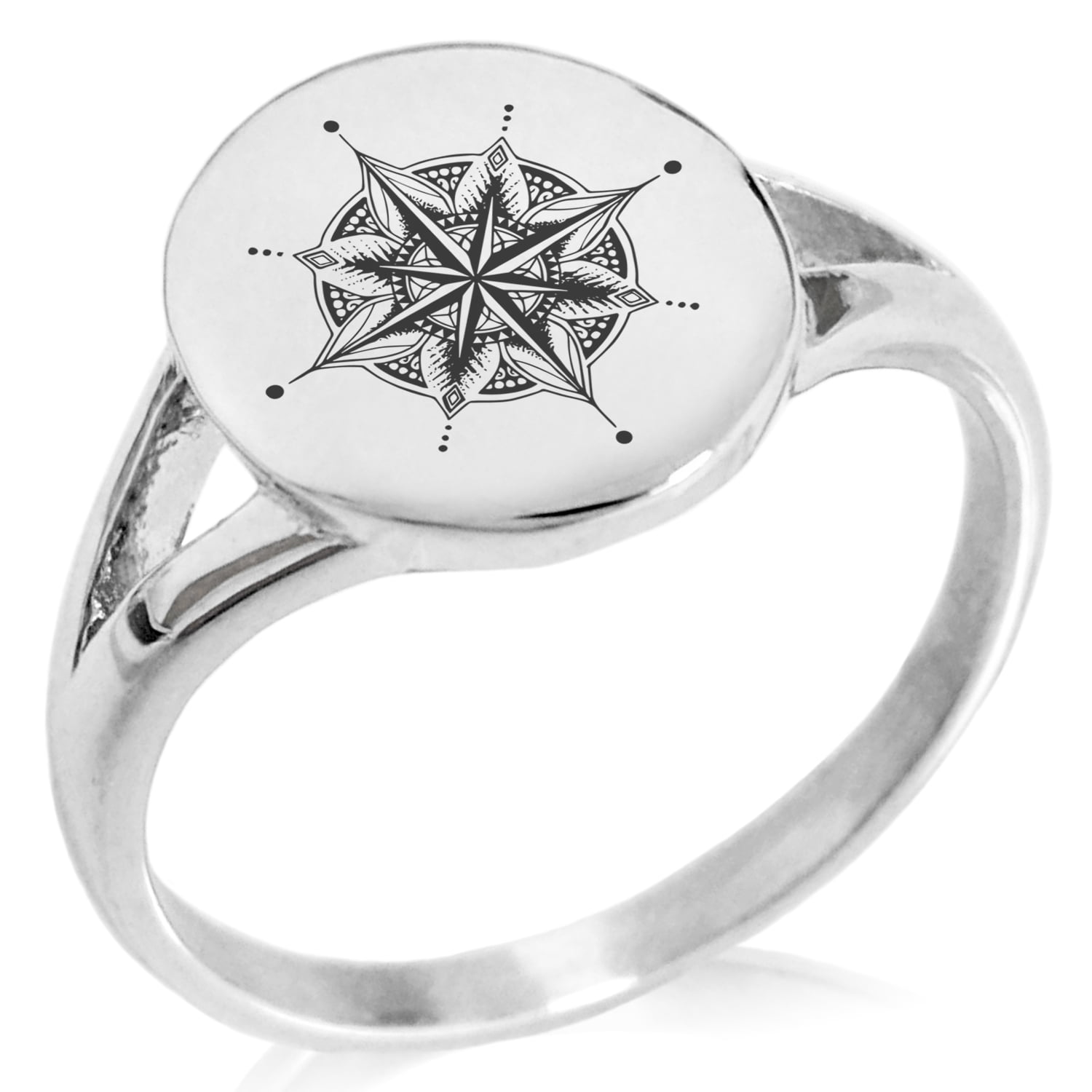 Stainless Steel Nautical Mandala Lotus Compass Minimalist Oval Top ...