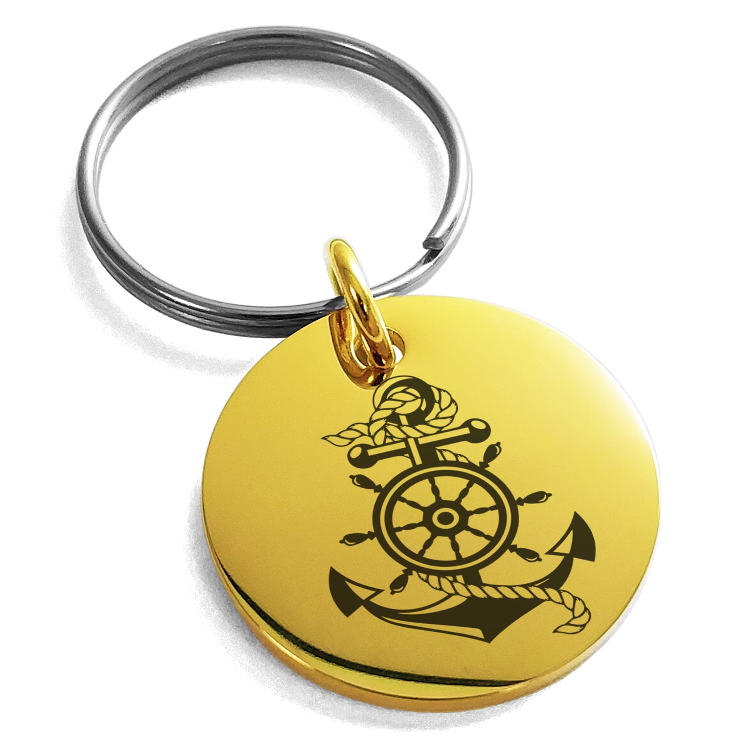 Tioneer Stainless Steel Nautical Ship Helm & Anchor Engraved Small ...