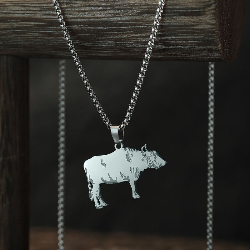 Stainless Steel Necklace Majestic Bovine Water Buffalo Pendant Water ...