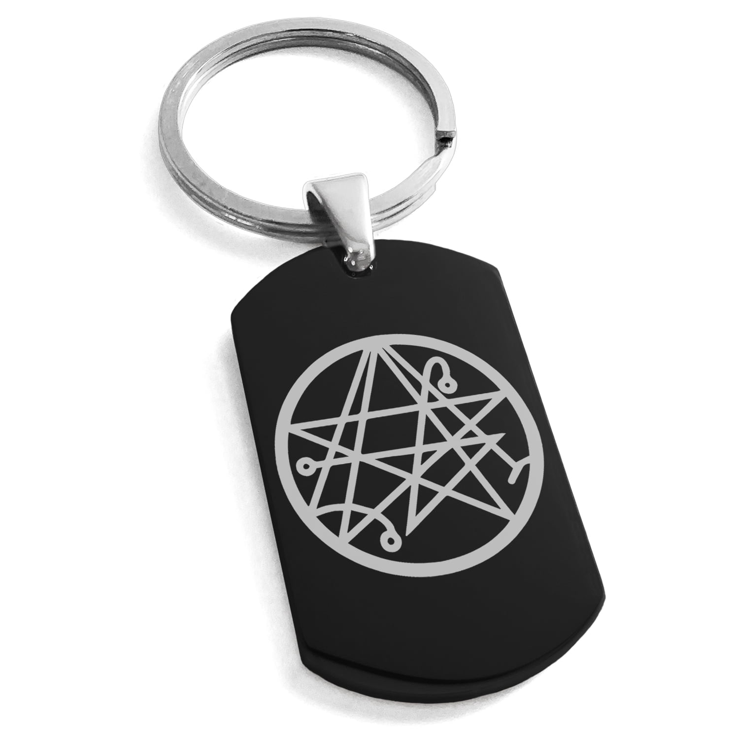 Stainless Steel Necronomicon Talisman Rune Engraved Dog Tag Keychain ...