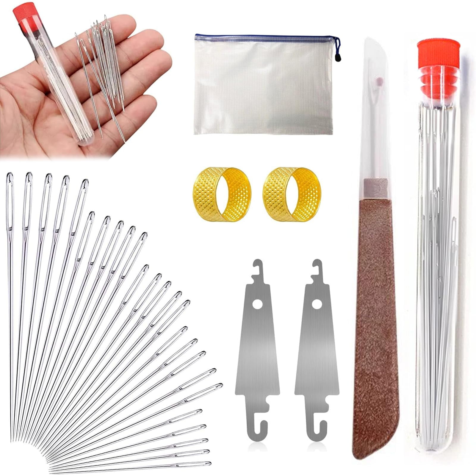 Stainless Steel Needles for Hand Sewing, 31PCS Big Eye Steel Sewing ...