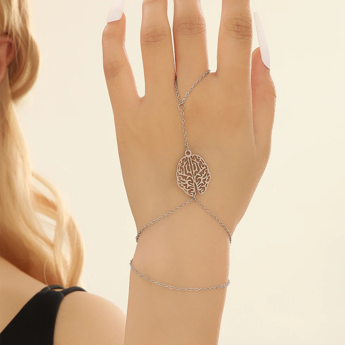 Stainless Steel Neurology Brain Link Chain Connected Finger Ring ...