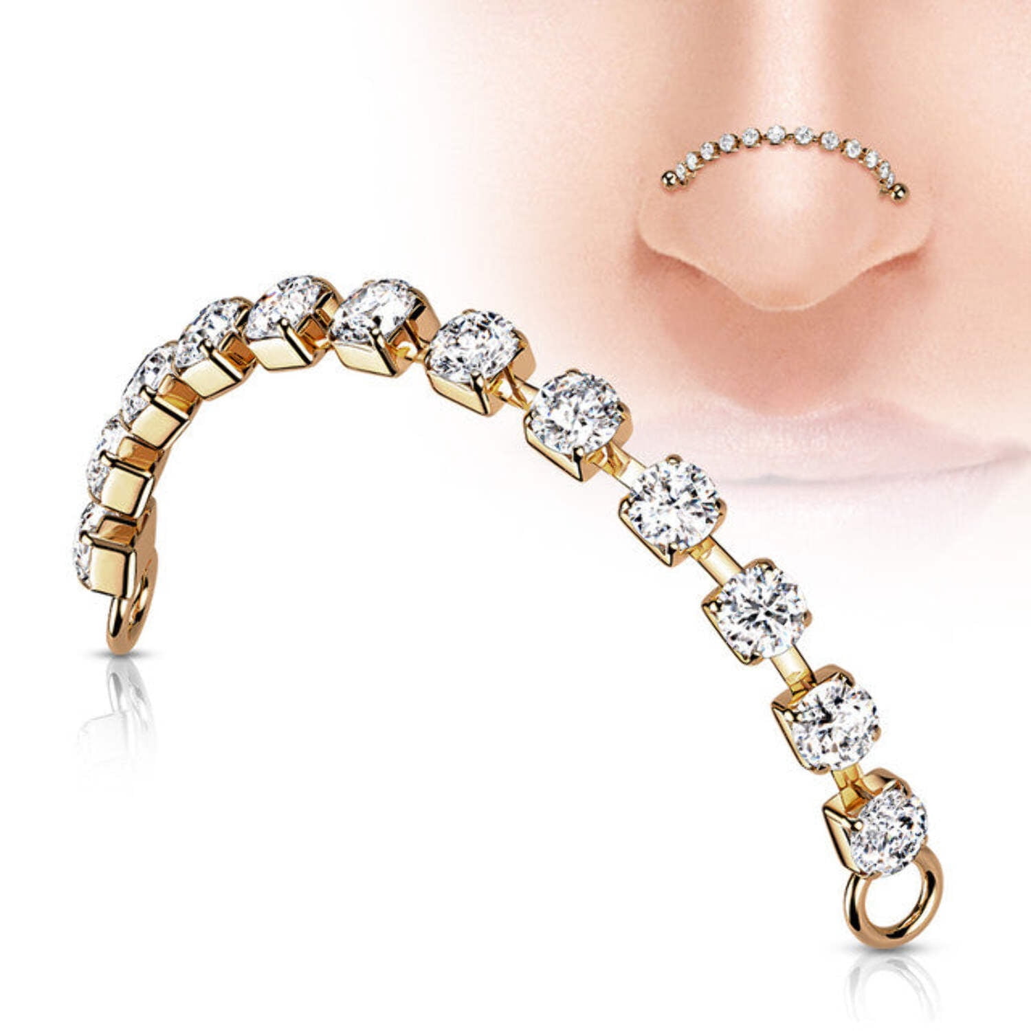 Stainless Steel Nose Ear Link Bridge Connector Chain With CZ Gems ...