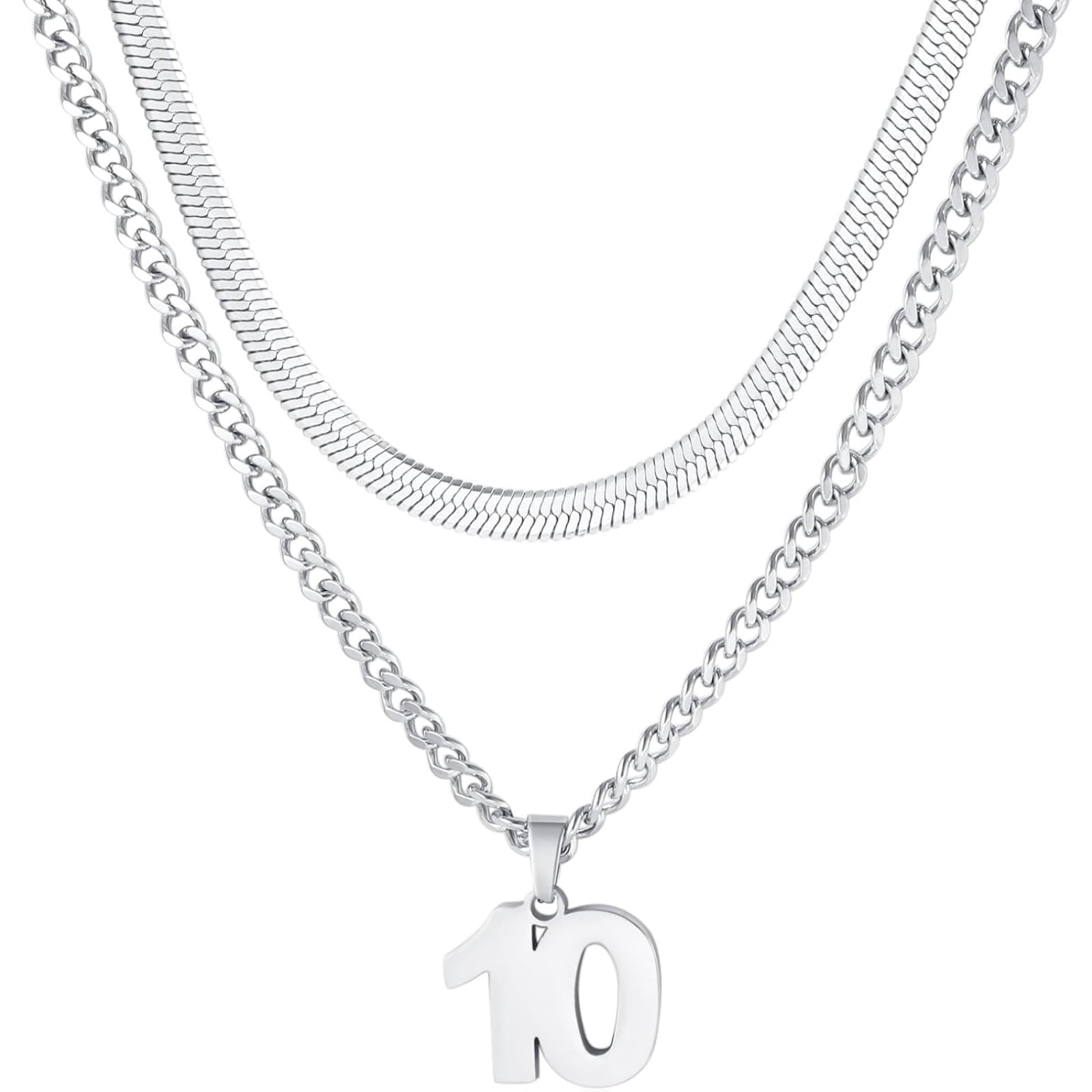 Stainless Steel Number 10 Necklace,Layered Necklace for Men,18+20 In ...