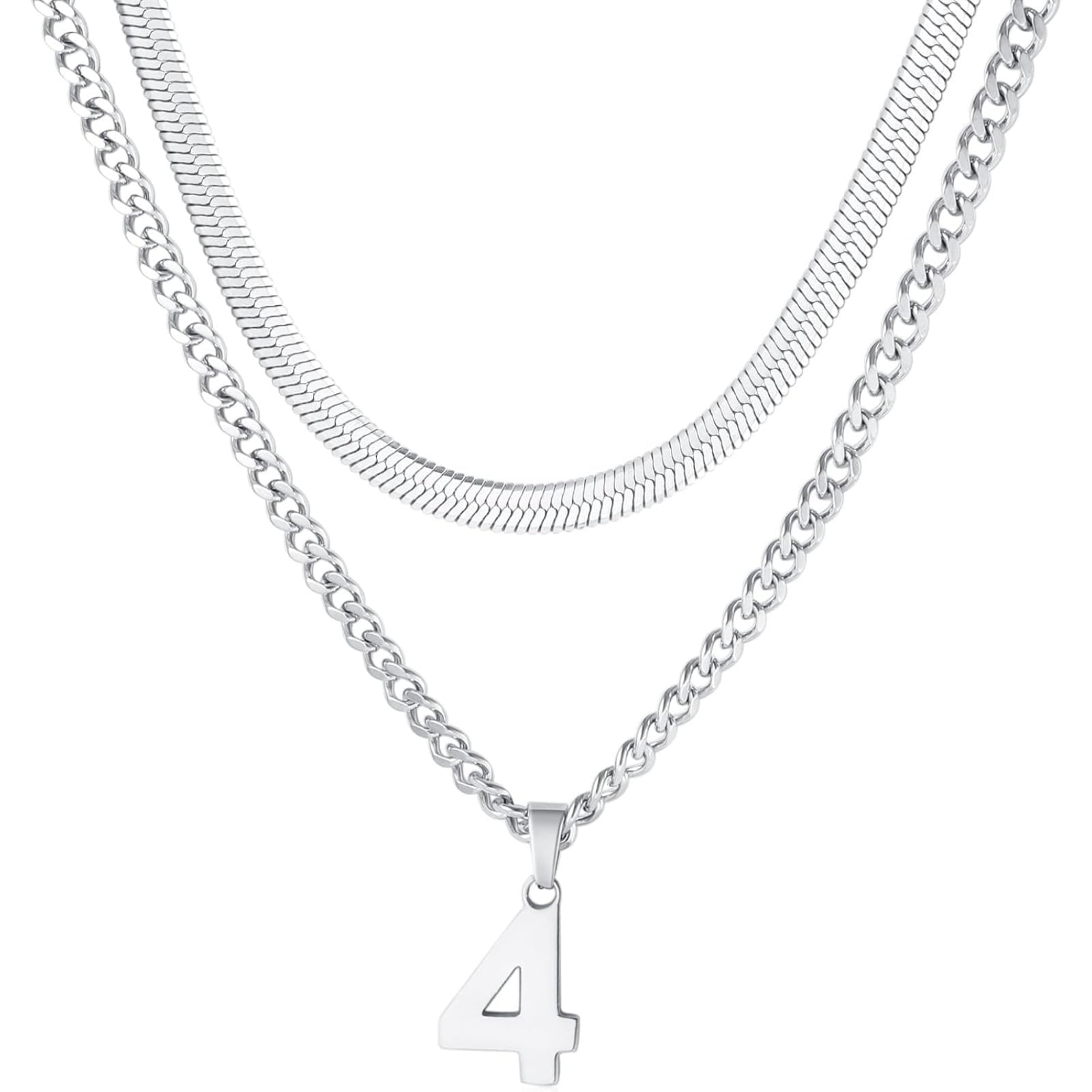 Stainless Steel Number 4 Necklace,Layered Necklace for Men,18+20 In ...
