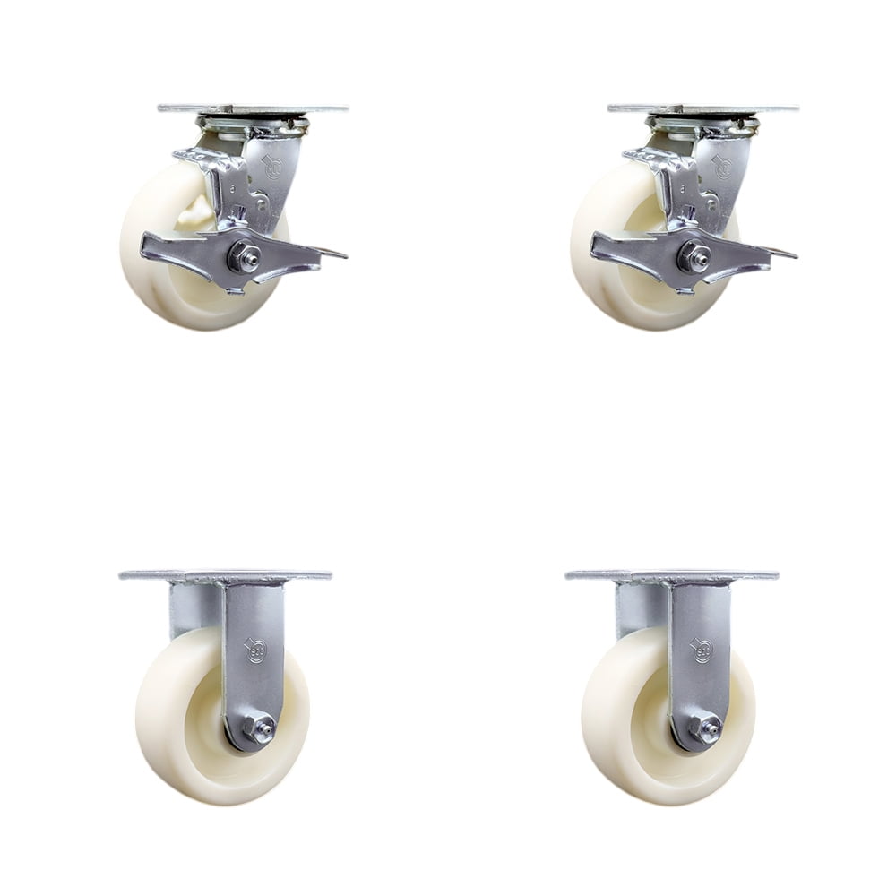 5 Inch Stainless Steel Nylon Caster Set with 2 Brakes/Swivel Lock 2 ...