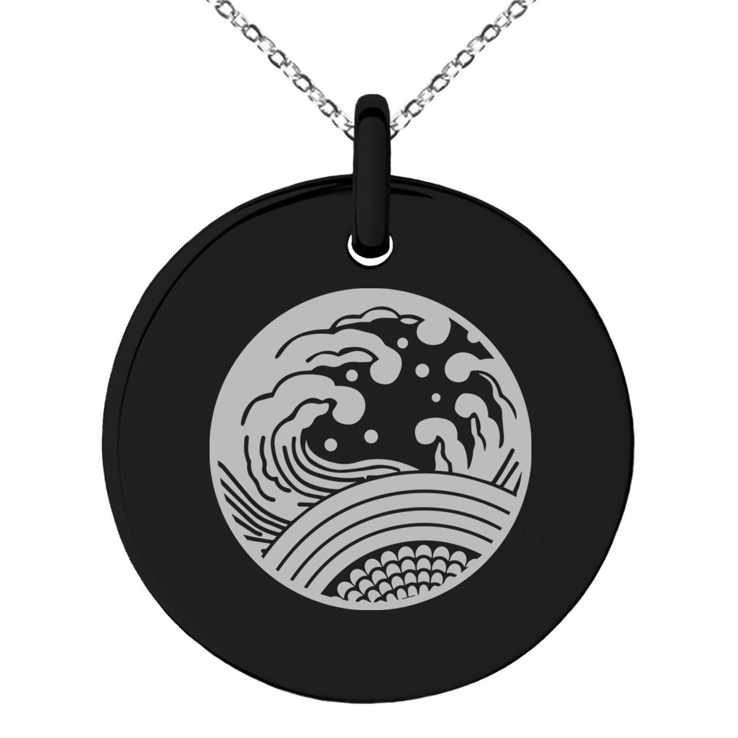 Stainless Steel Ocean Kamon Crest Engraved Small Medallion Circle Charm ...