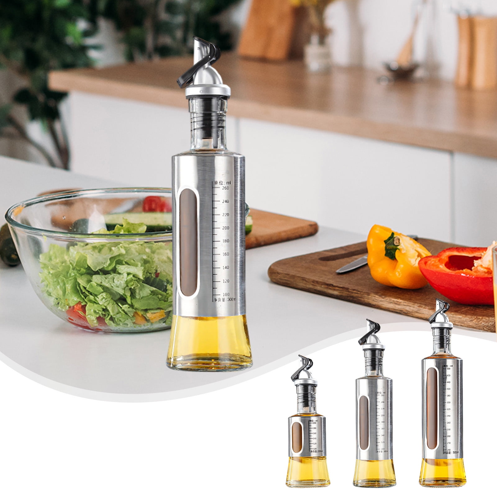 Stainless Steel Oil Dispenser Bottle with Measurement Scale, 500ml ...