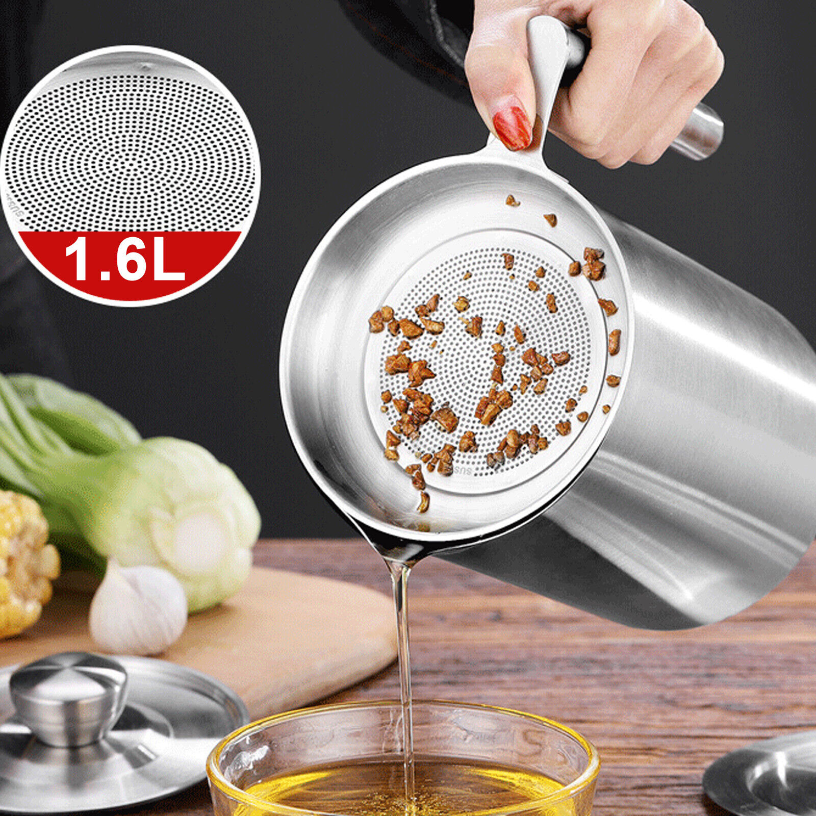 Stainless Steel Oil Filter Pot Cooking Soup Grease Strainer Separator 1 ...