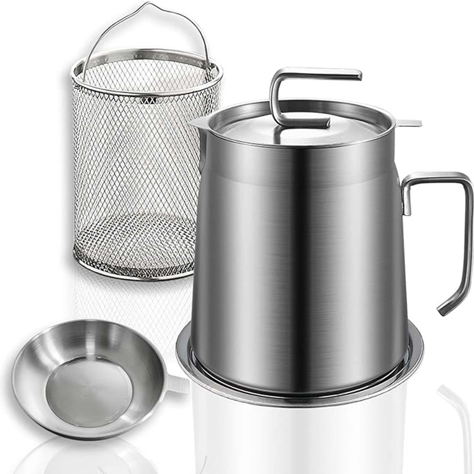 'Stainless Steel Oil Filter Pot, Large Capacity Grease Container, Heavy ...