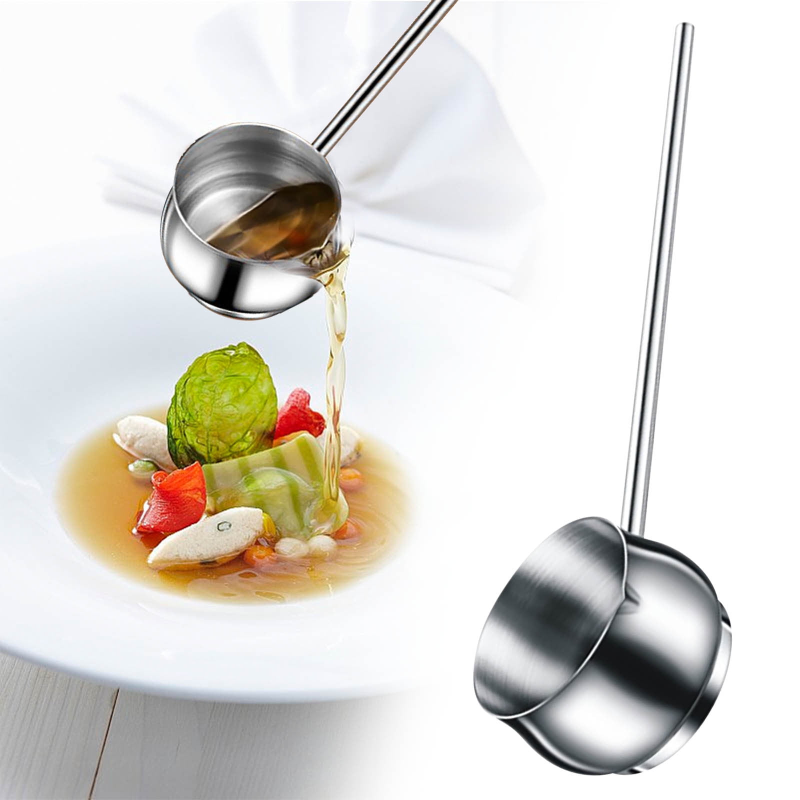 Stainless Steel Oil Ladle, 304 Splash Proof Pouring Pot, Wooden Handle ...