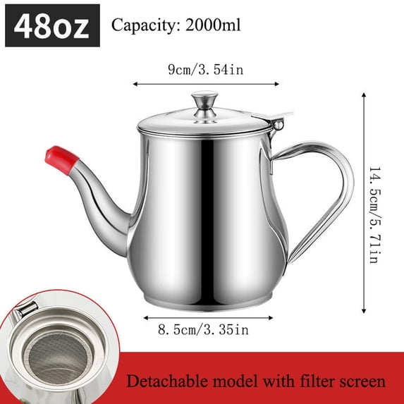 Stainless Steel Oil Pot with Filter for Kitchen, 18/24/32/48 oz Grease ...