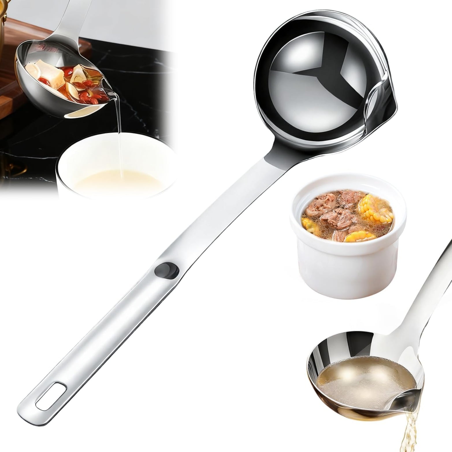 Stainless Steel Oil Separator Soup Ladle Gravy Food Fat Separator ...