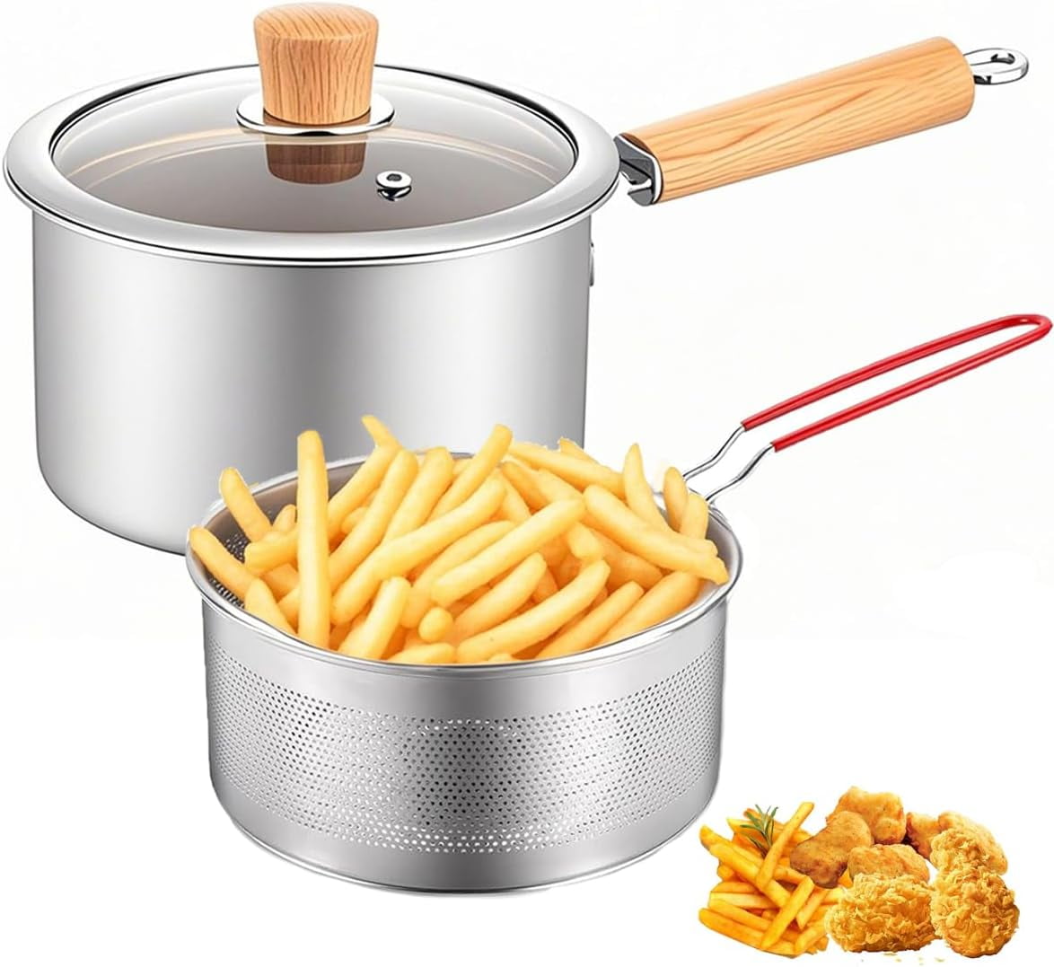Stainless Steel Oil Strainer Pot With Fry Basket,Small Deep Fryer Pot With Basket And Lid, 3.6 ...