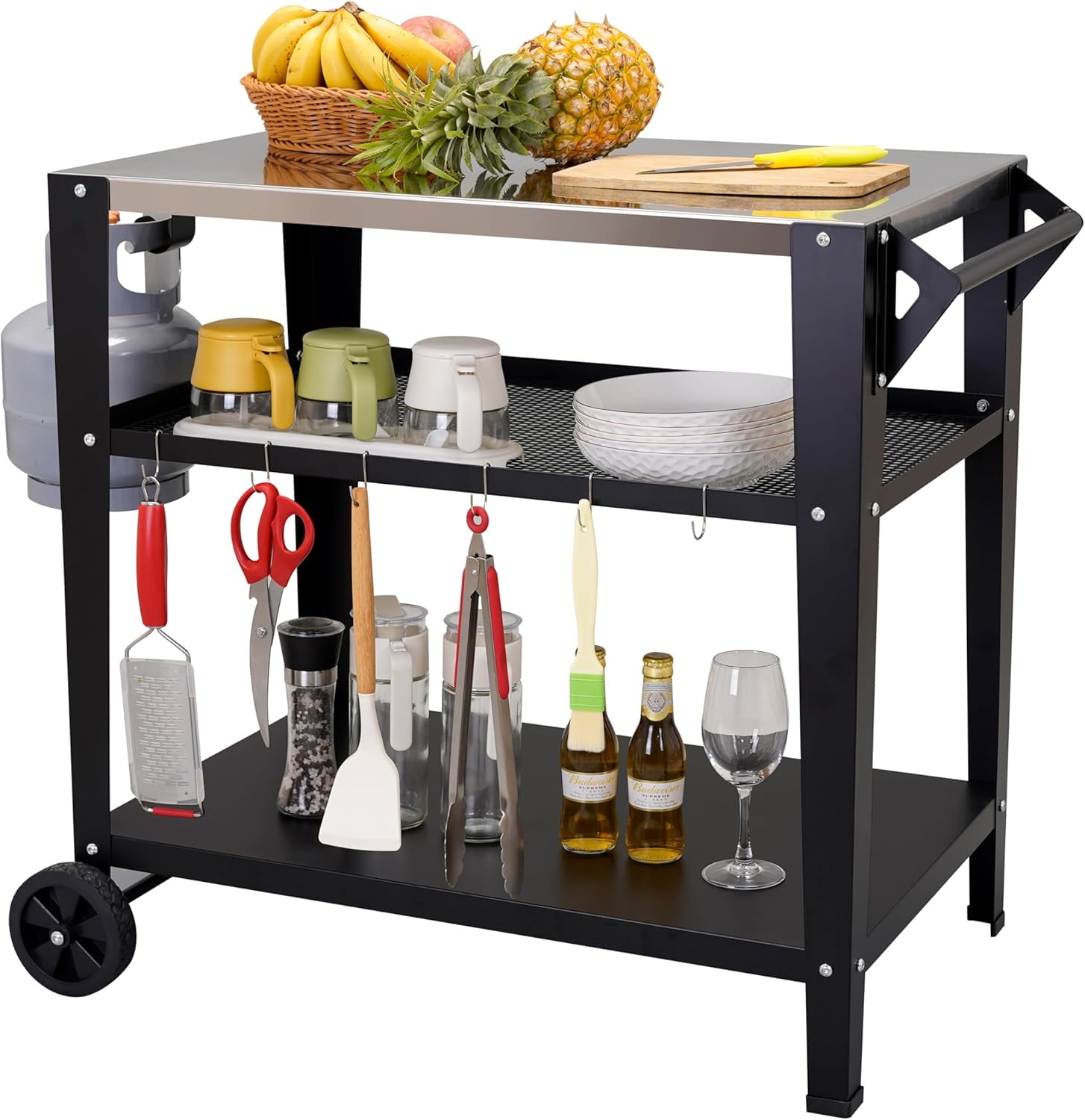 Stainless Steel Outdoor Grill Cart with Wheels, Heavy-Duty 3-Tier BBQ ...