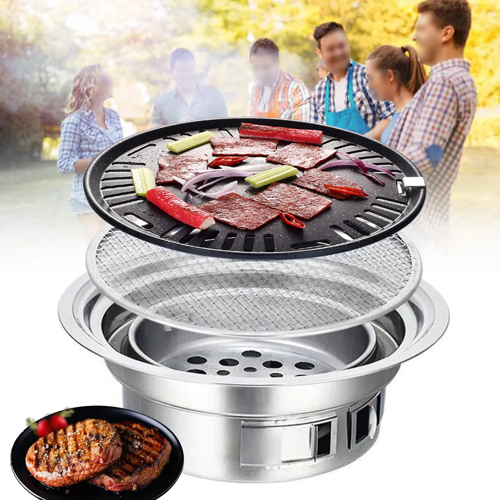 Stainless Steel Outdoor Stove Cooker Hibachi Picnic Table Grill Camp ...