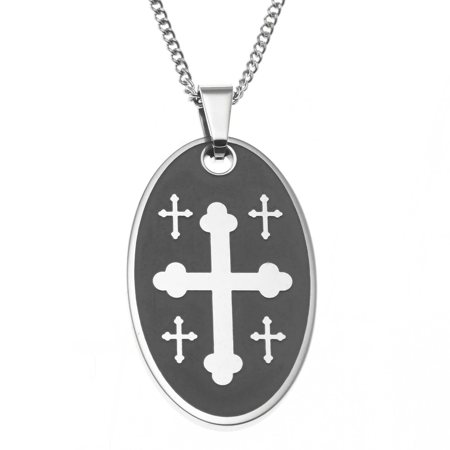 Stainless Steel Oval Cross Pendant Necklace - Religious Christian ...