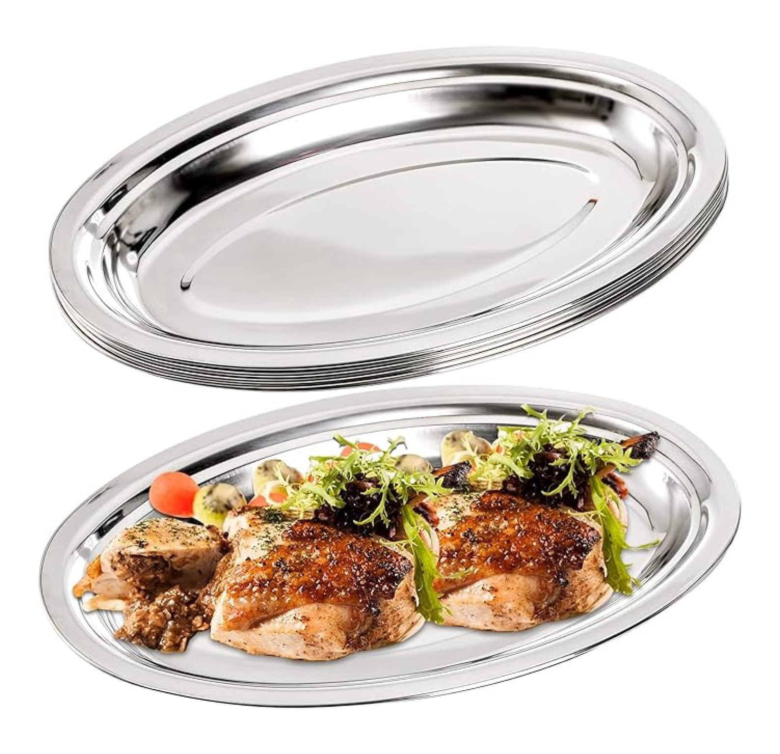 Stainless Steel Oval Platter 6 Pack, 14-Inch Sizzling Serving Trays ...