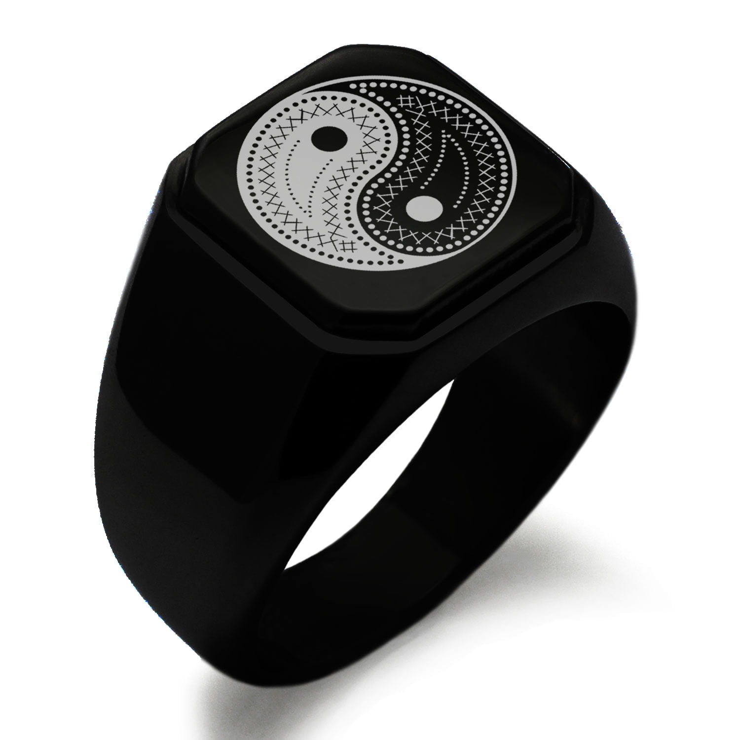 Tioneer Stainless Steel Paisley Yin Yang Engraved Square Flat Top Biker ...