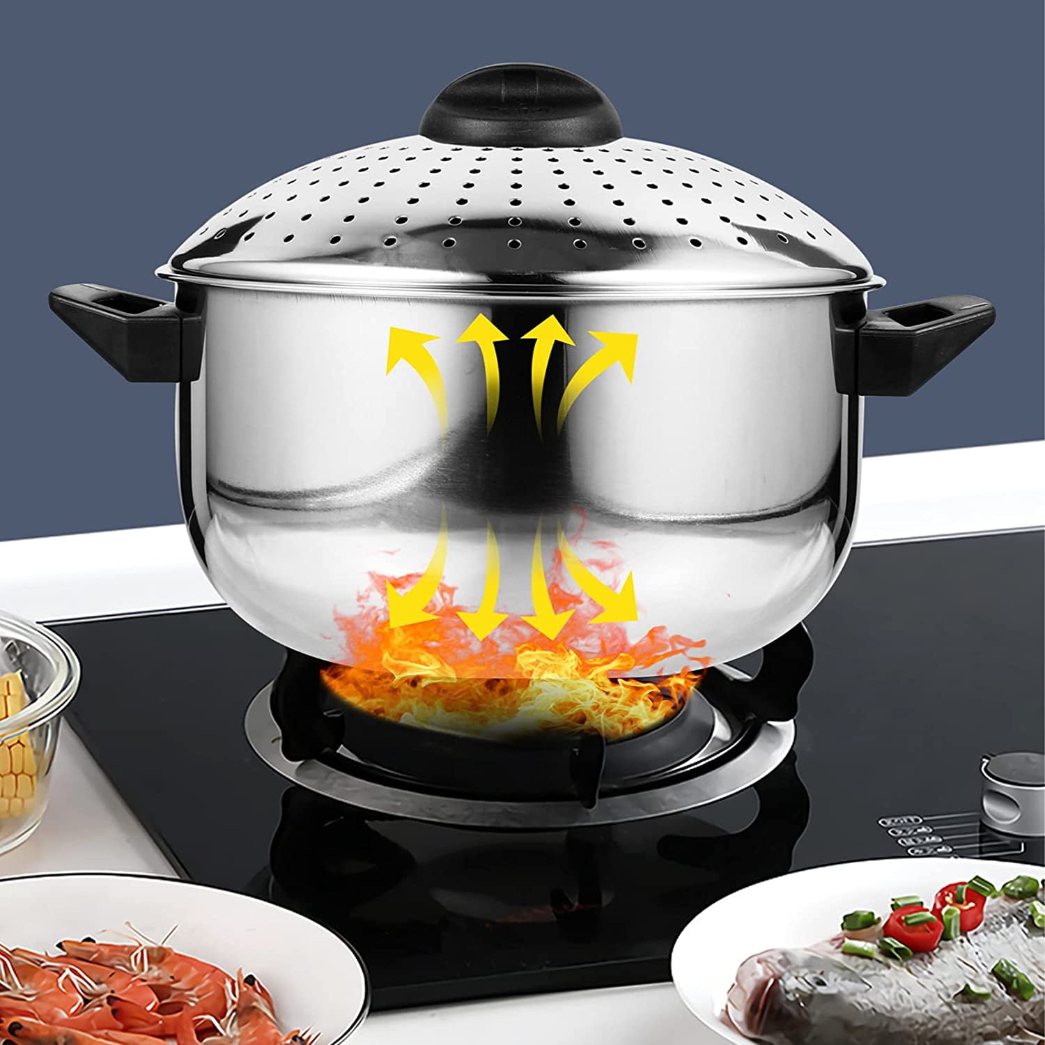 Stainless Steel Pasta Pot with Strainer Basket and Locking Lid Quick ...