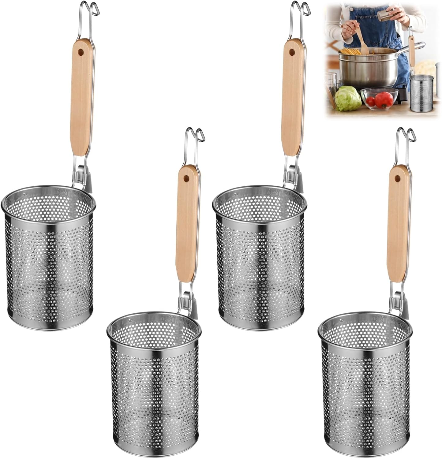 Stainless Steel Pasta Strainer, 4 Pcs Noodle Dumpling Strainers ...